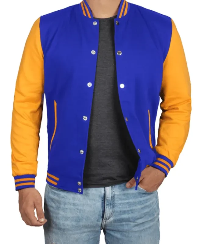 Mens University Blue and Yellow Wool Varsity Jacket - Oskar Jacket